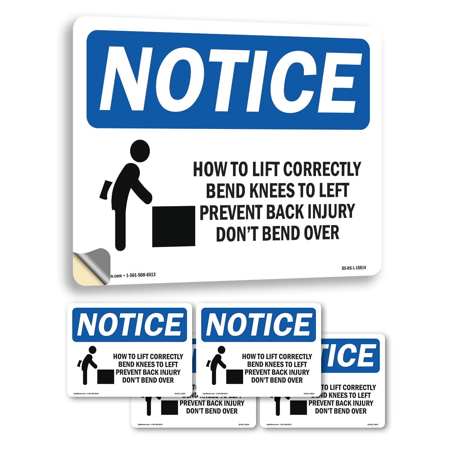 How To Lift Correctly Prevent Back Injury OSHA Notice Vinyl Decal Label ...