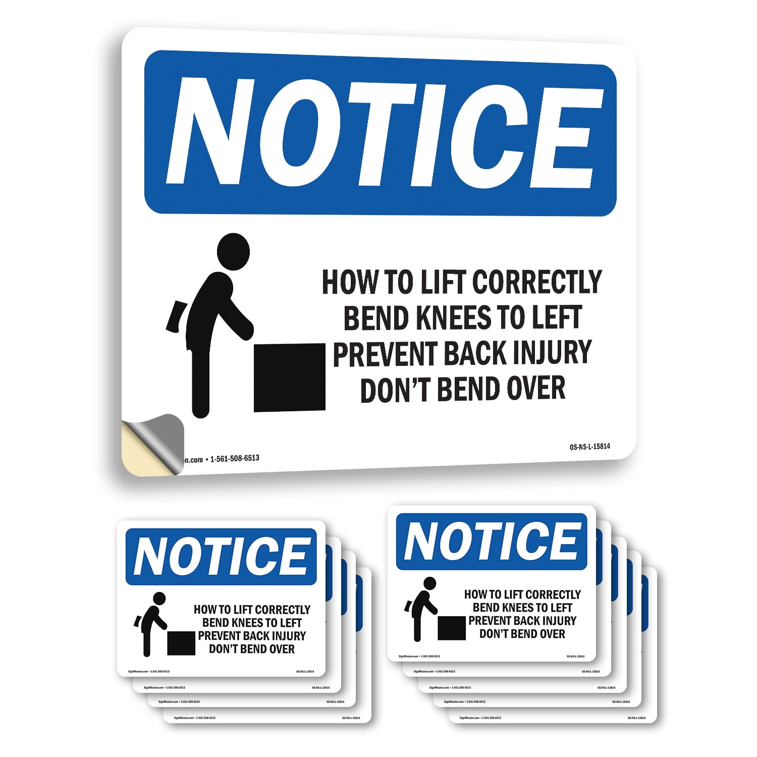 How To Lift Correctly Prevent Back Injury OSHA Notice Vinyl Decal Label ...