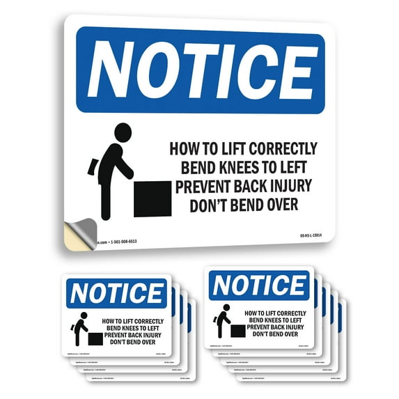 How To Lift Correctly Prevent Back Injury OSHA Notice Vinyl Decal Label ...
