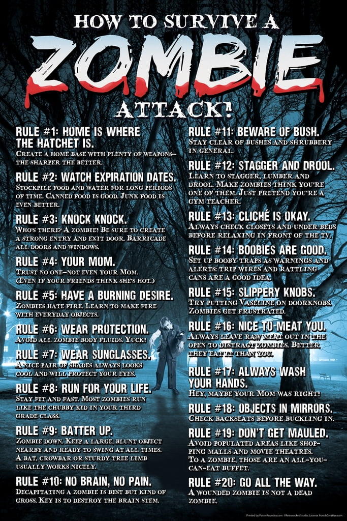 How To Survive A Zombie Attack Rules Guide Horror Movie Spooky Scary ...