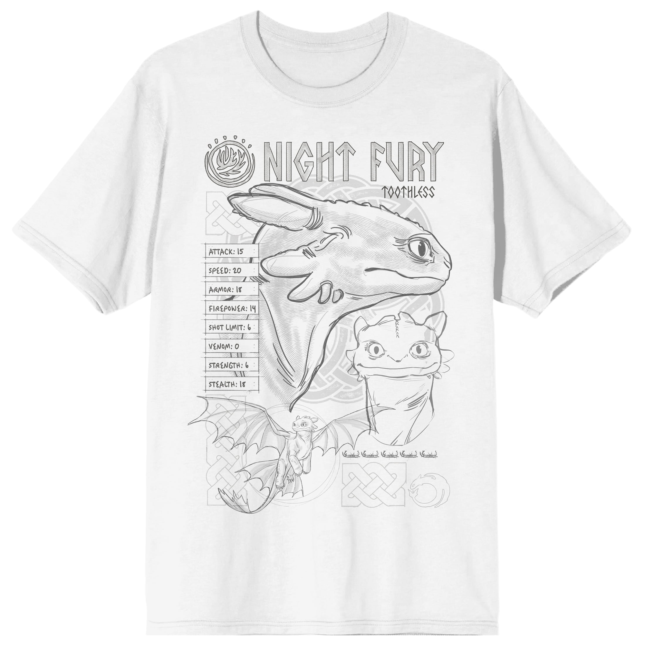 How To Train Your Dragon Night Fury Toothless Line Art Adult White Crew ...