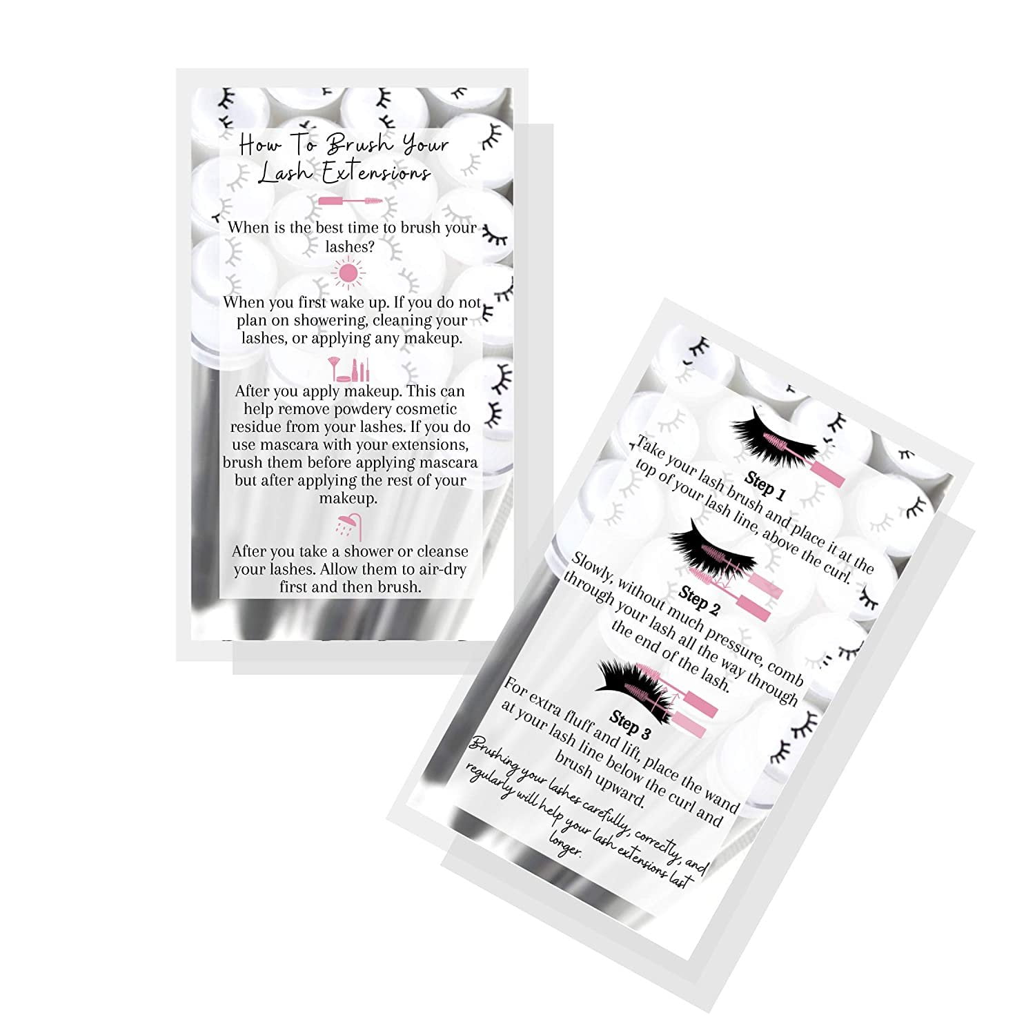 How to Brush Lash Extensions Aftercare Cards 50 Pack Matches Lash Print ...