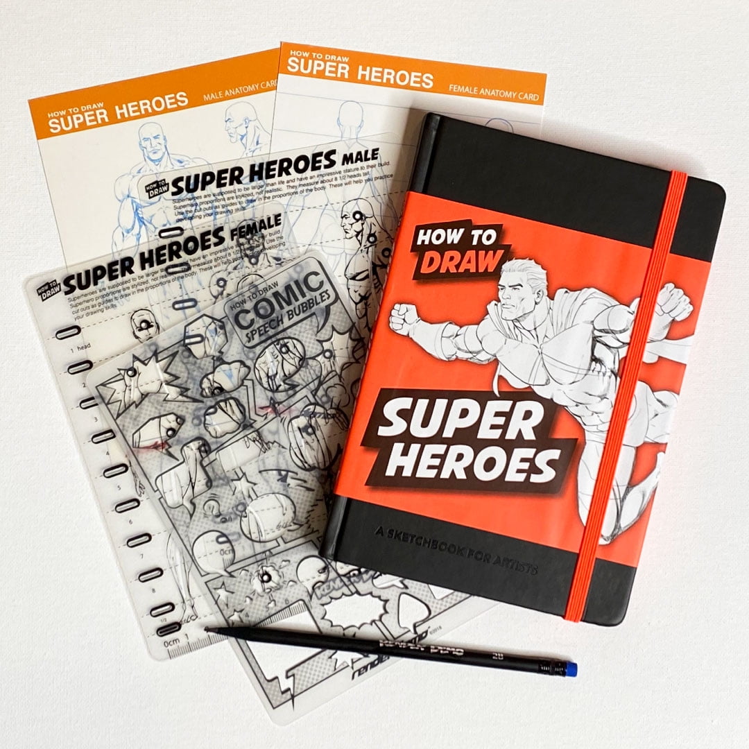How to Draw SUPER HEROES Sketchbook & Stencil Set - Walmart.com