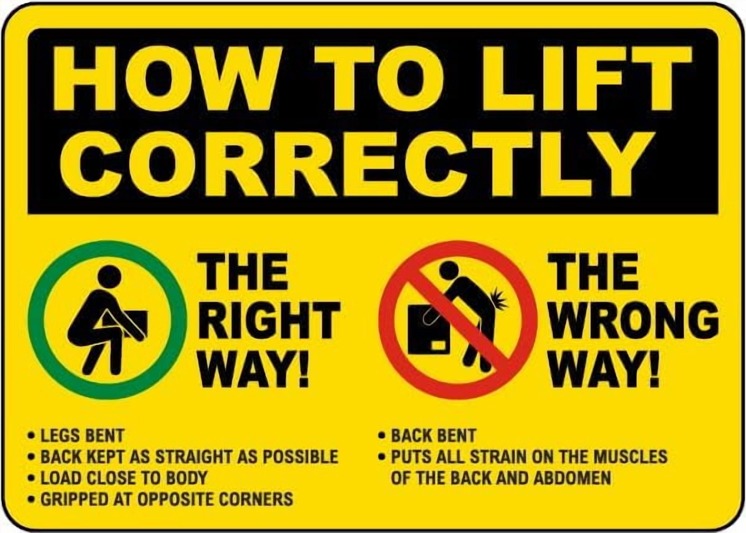 How to Lift Correctly Sign Safety Signs Awareness Lifting Metal Tin \8 ...