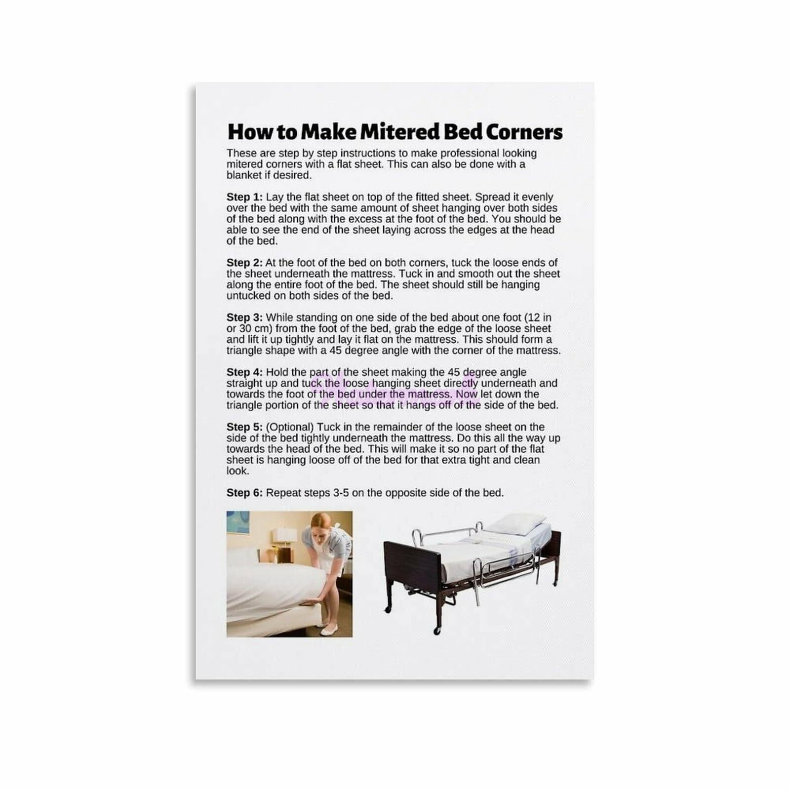 How to Make Mitered Bed Corners Infographic Poster Canvas Painting Wall ...