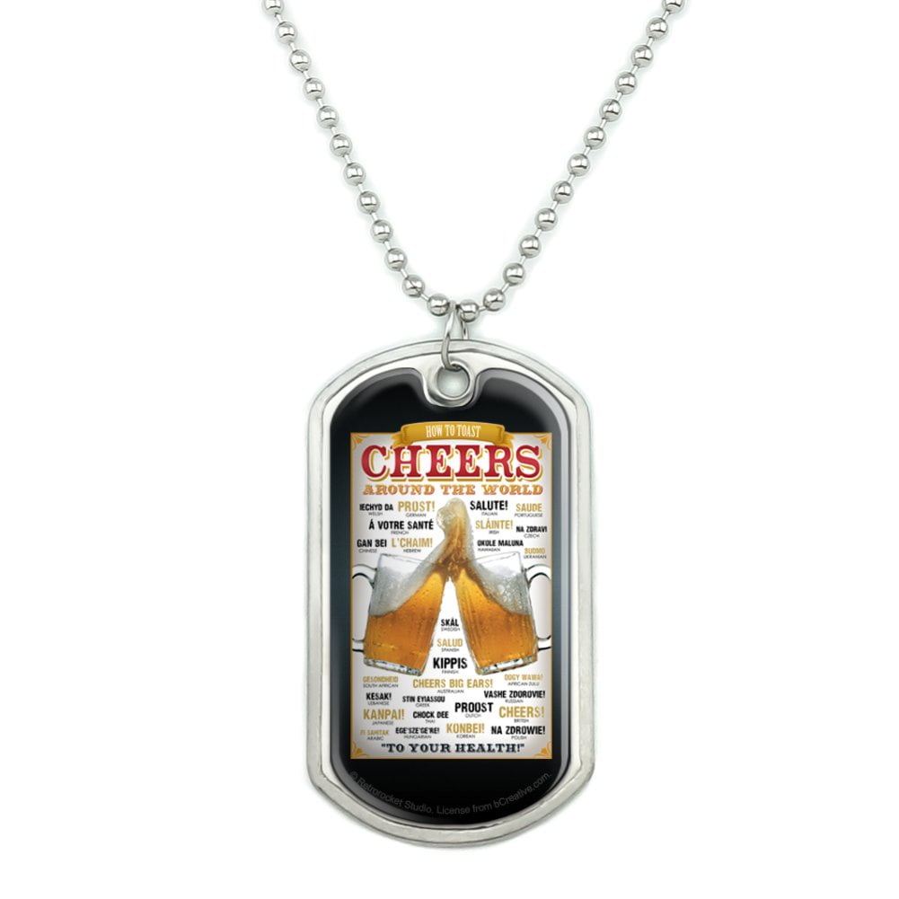 How to Toast Cheers Around the World Military Dog Tag Pendant Necklace ...
