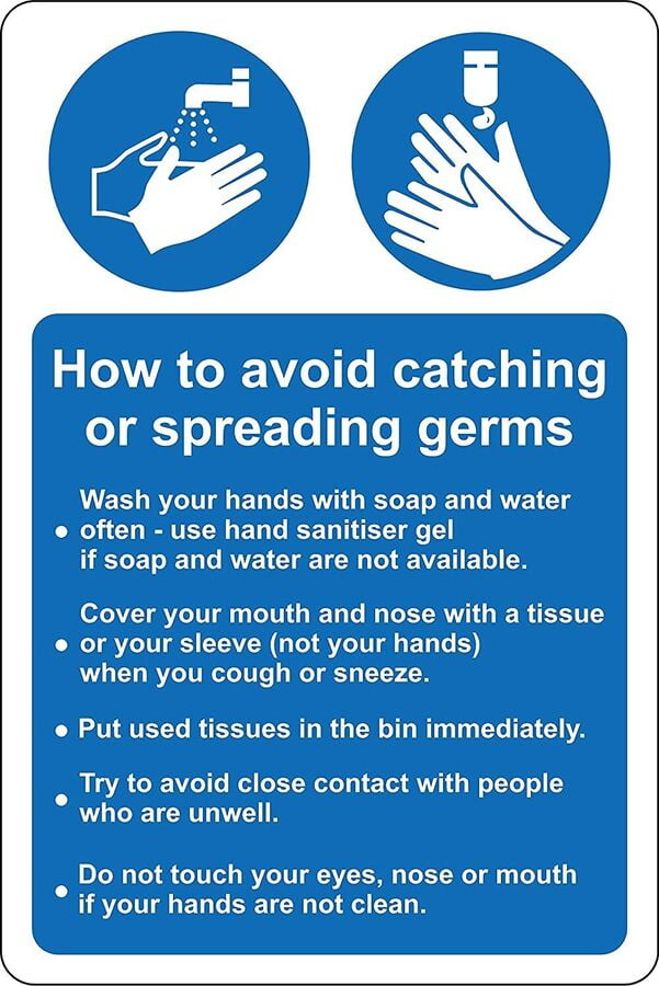 How to avoid spreading or catching germs safety Sign Size: 16 x 12 Inch ...
