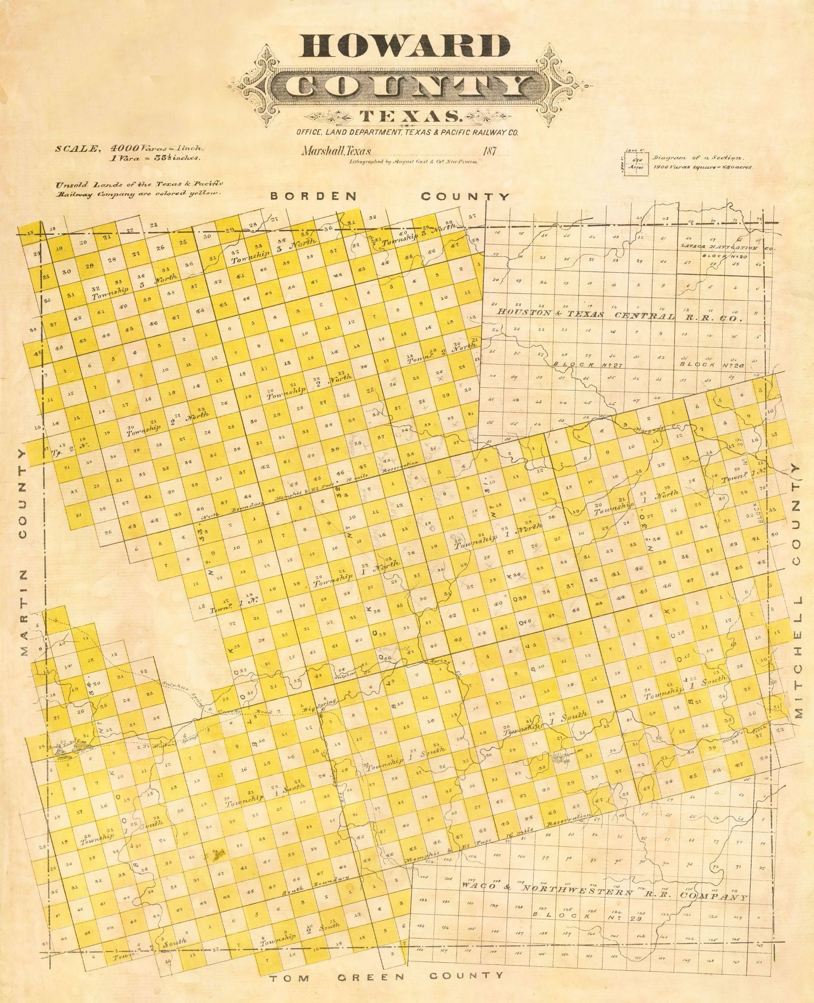Historic County Map - Howard County Texas - Marshall 1870 - 23 x 28.34 - Vintage Wall Art ...