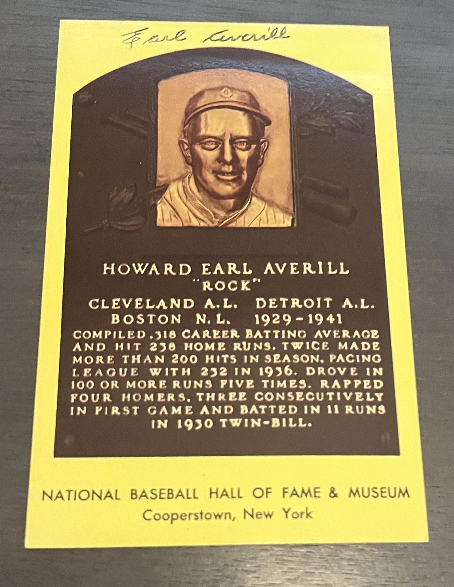 Howard Earl Averill "Rock" Autographed Hall of Fame HOF Signed Baseball ...