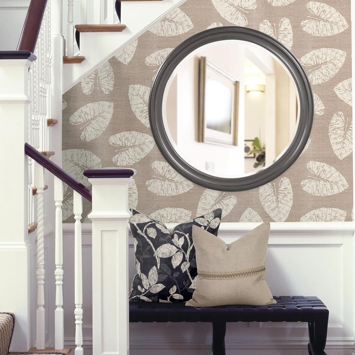 Howard Elliott George Round Glossy Charcoal Wall Mirror, Bevelled ...