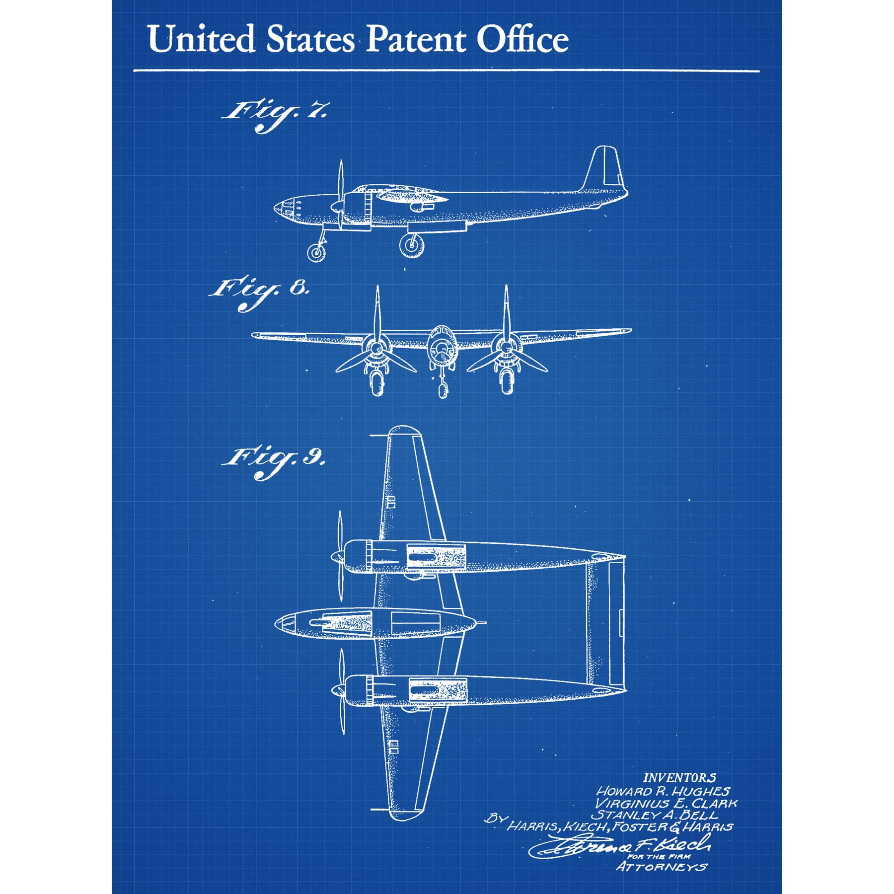 Howard Hughes Airplane Aviator Aircraft 1944 Patent Extra Large XL Wall ...
