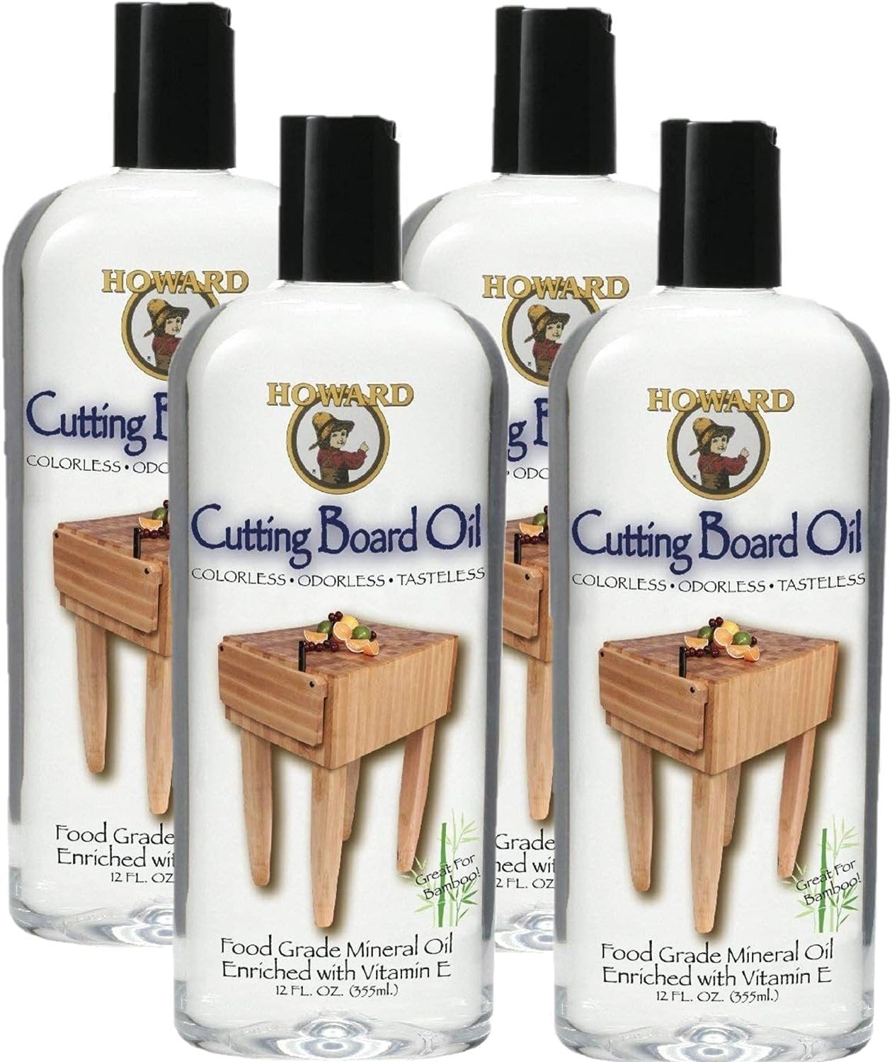 Howard Products Butcher Block Oil Food Grade Mineral Oil - 4 Pack, 12 ...