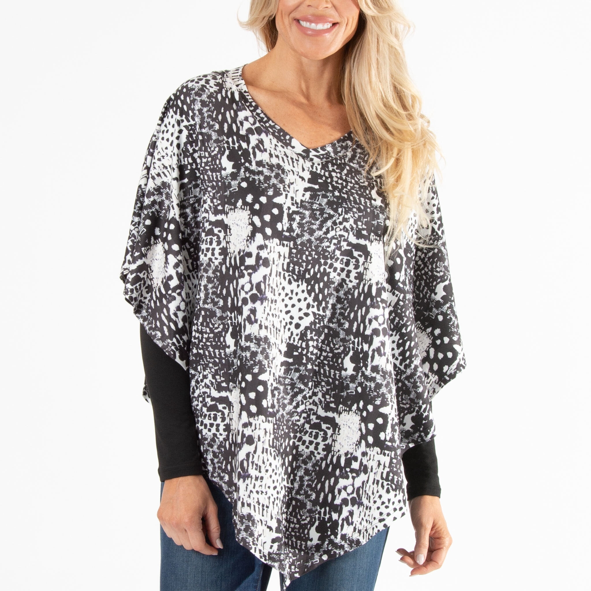 Howard's M/L Black Animal Print Brushed Jersey V-Neck Long Sleeve ...