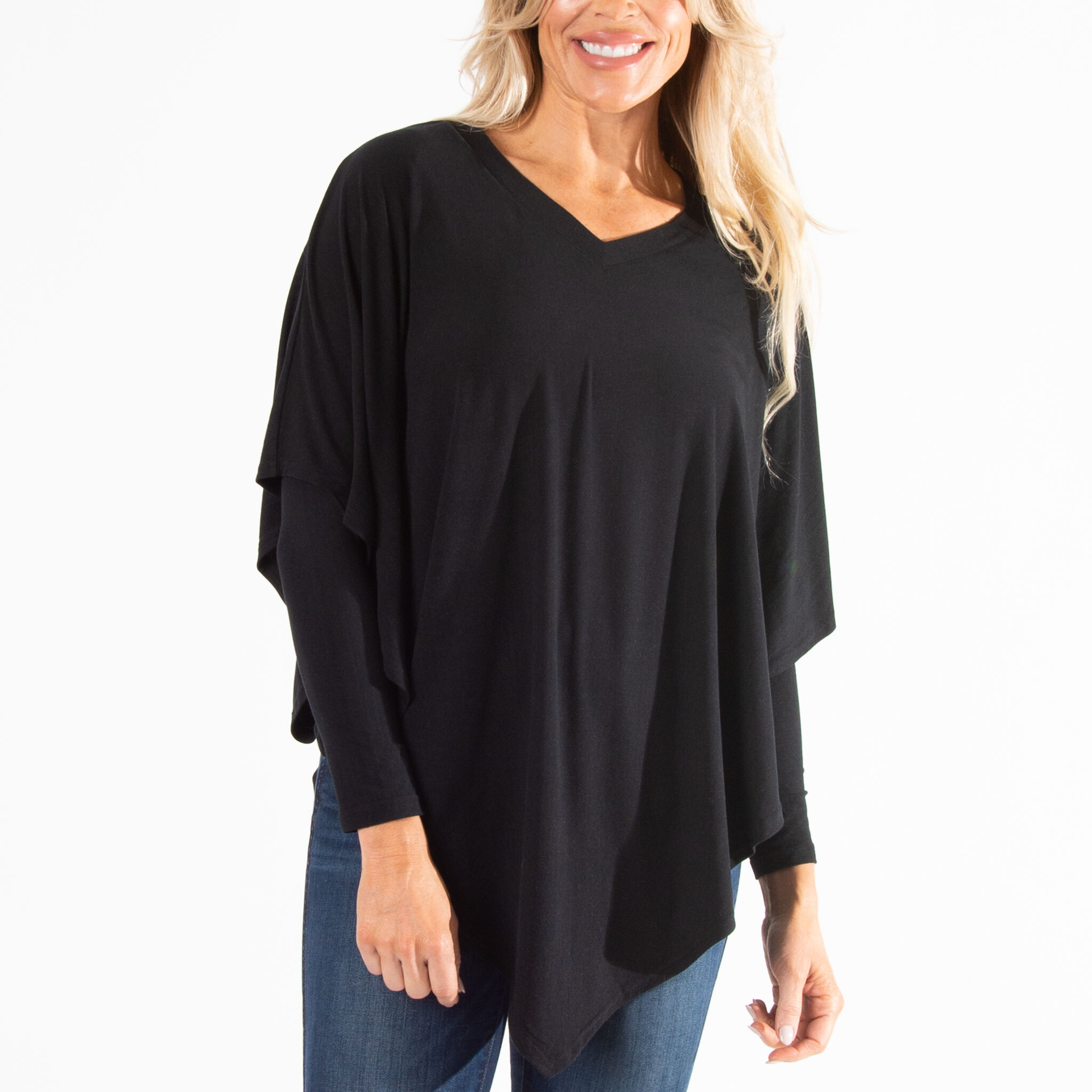 Howard's M/L Black Brushed Jersey V-Neck Long Sleeve Poncho Top for ...