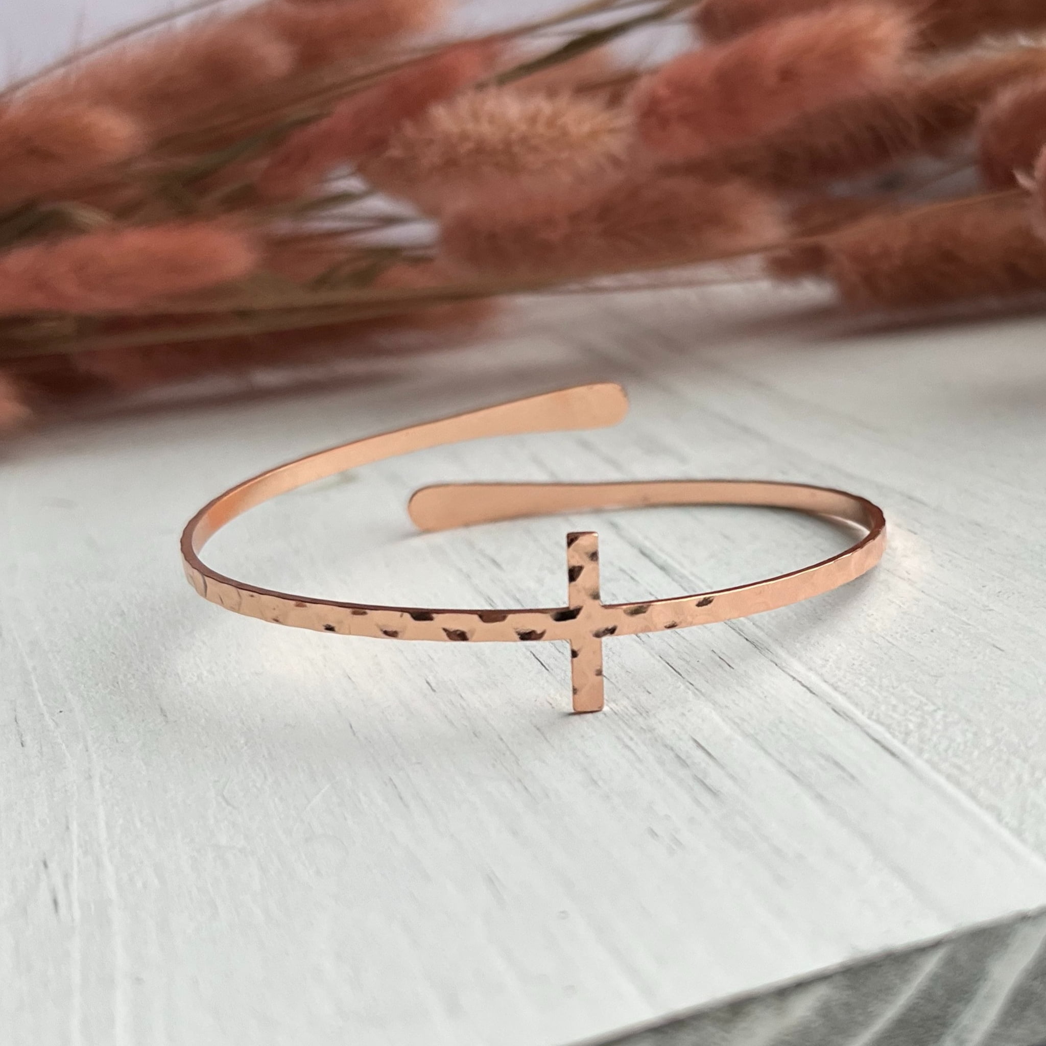 Howard's Terra Inspirational Cross Rose Gold Bangle Bracelet for Women ...