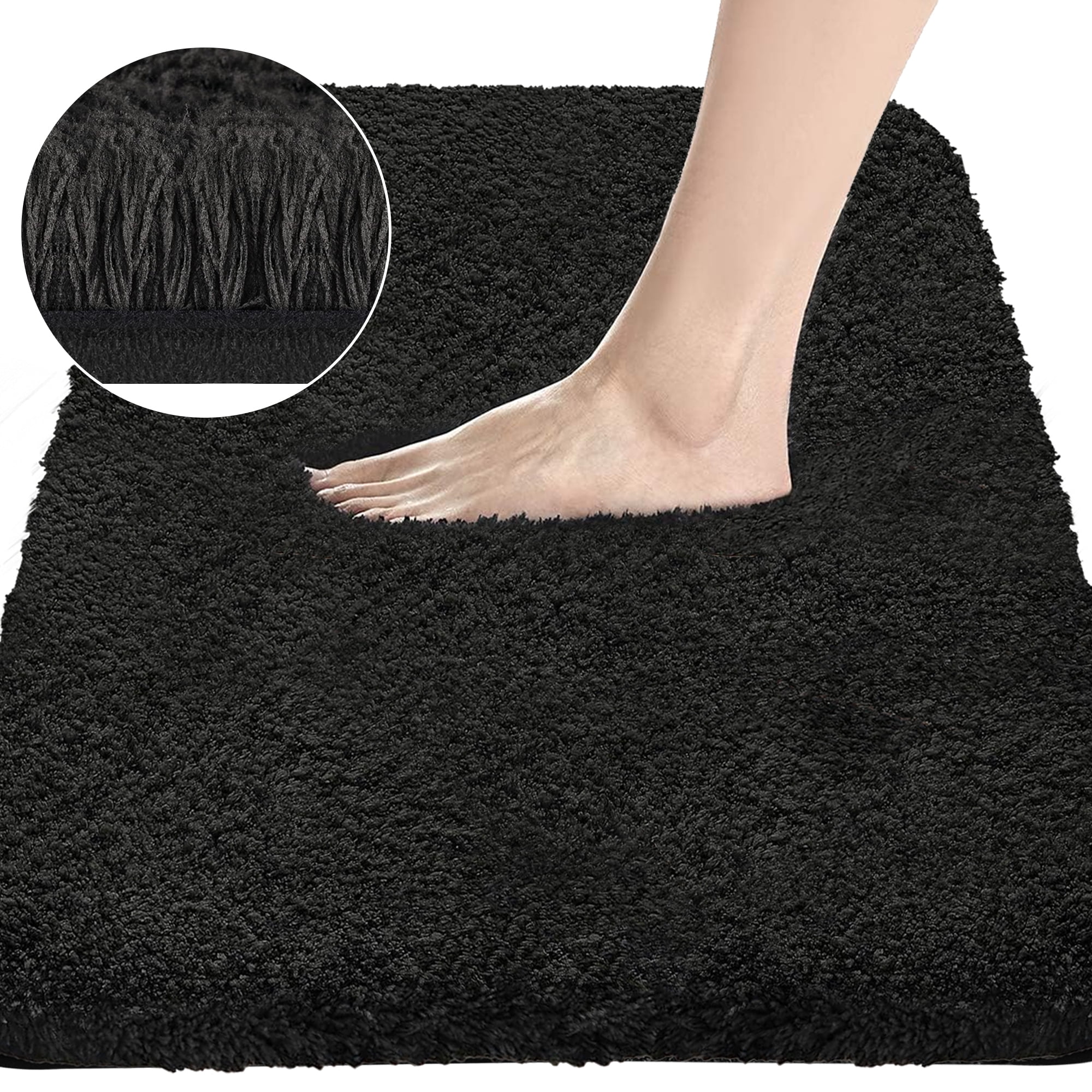 Howarmer 20"×32" Black Bathroom Rug, Bath Mat for Bathroom Non Slip ...