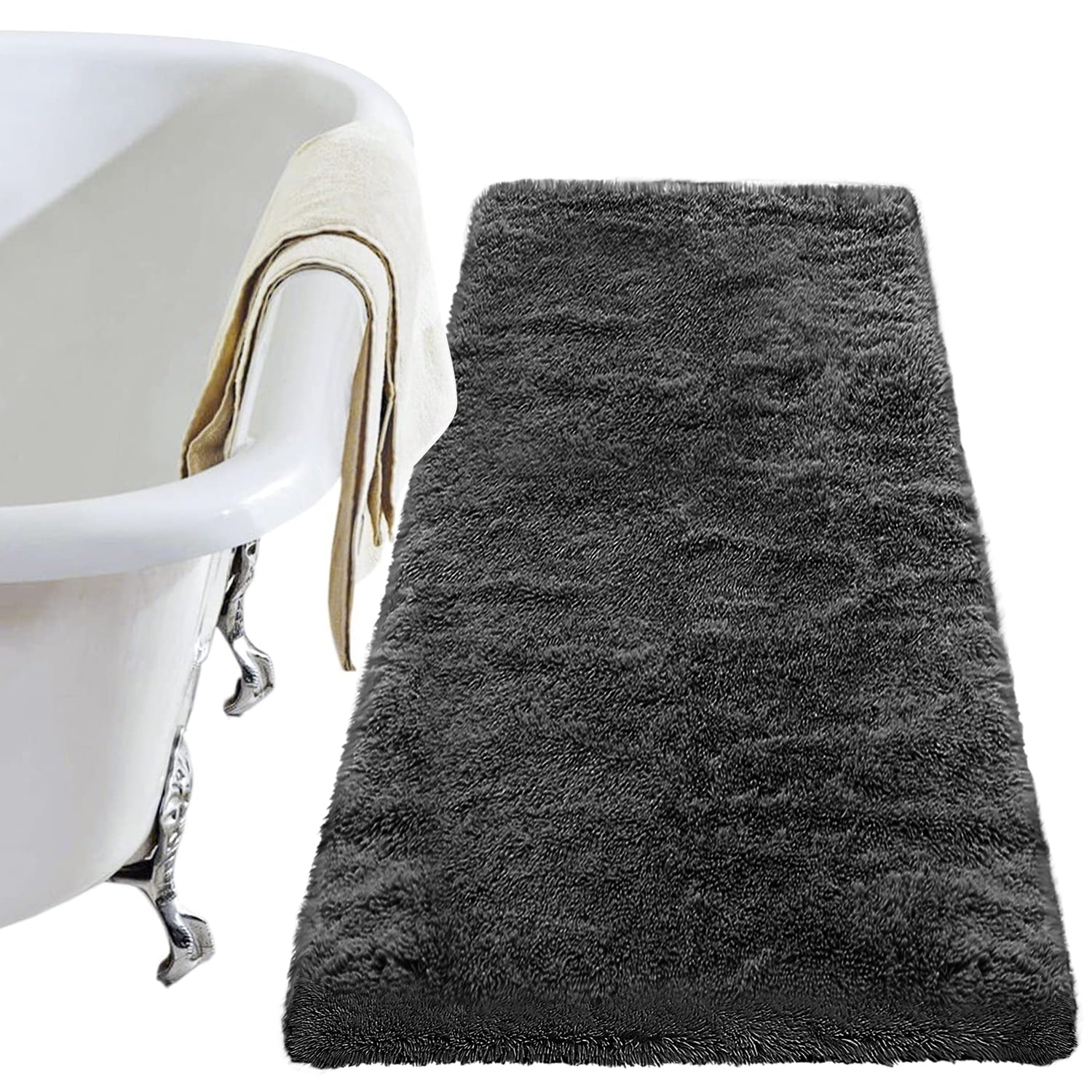 Howarmer 24"×47" Black Long Bathroom Rug Runner, Absorbent Bath Mat for ...