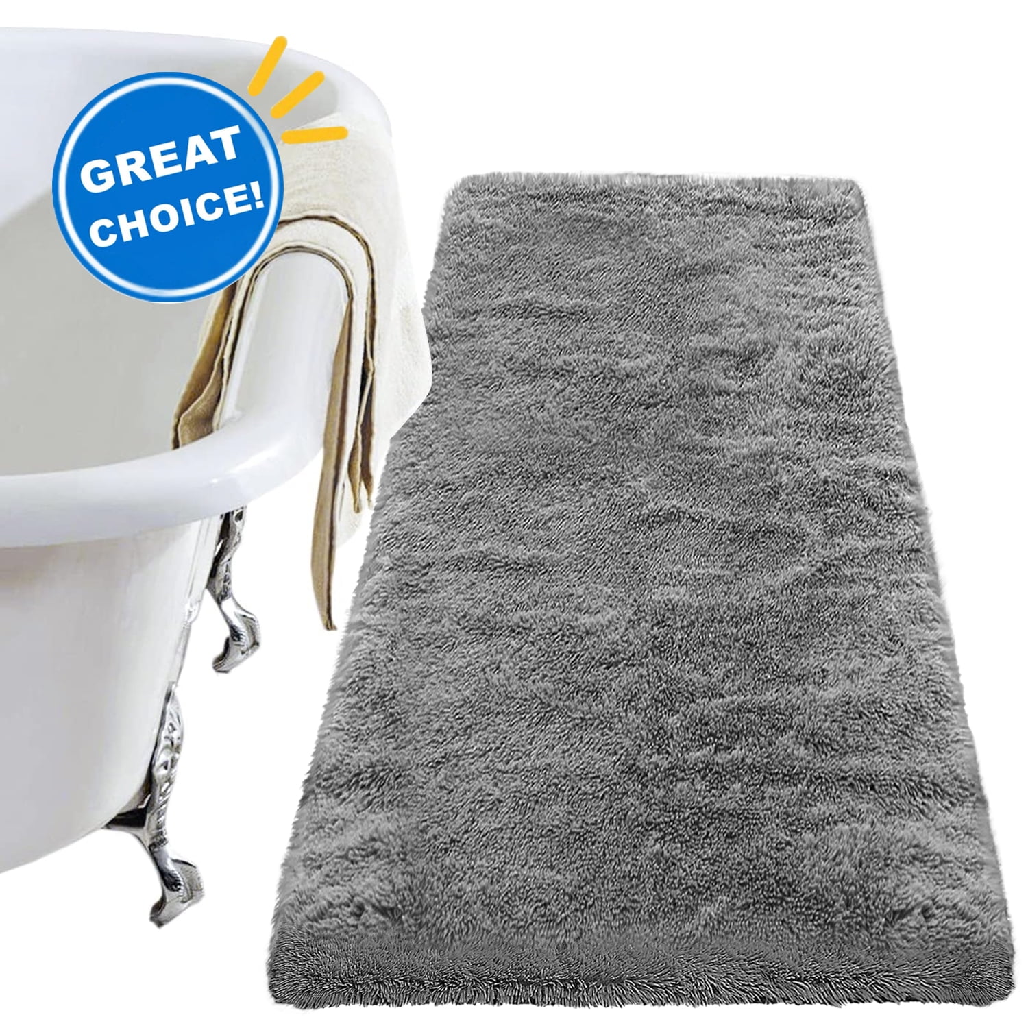 "Arkham 24""×47"" Gray Bathroom Rug, Absorbent Shaggy Shower Mat, Soft ...