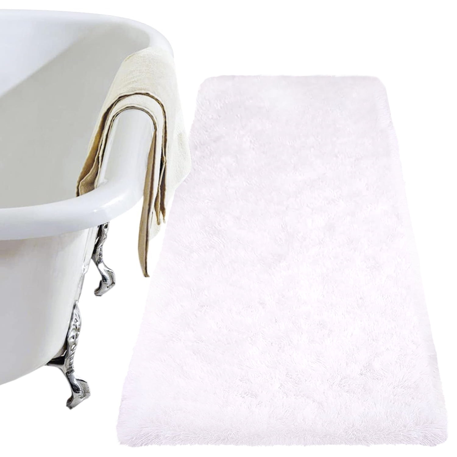 Howarmer 24"×47" White Long Bathroom Rug Runner, Absorbent Bath Mat for ...