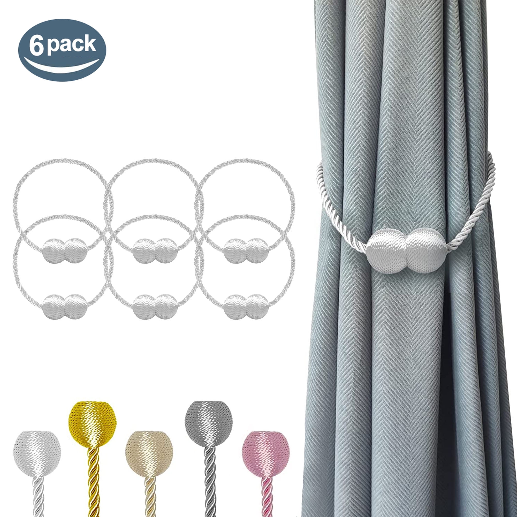 Howarmer 6 Pack Drape Tiebacks Rope-European Strong Magnetic Holdbacks ...