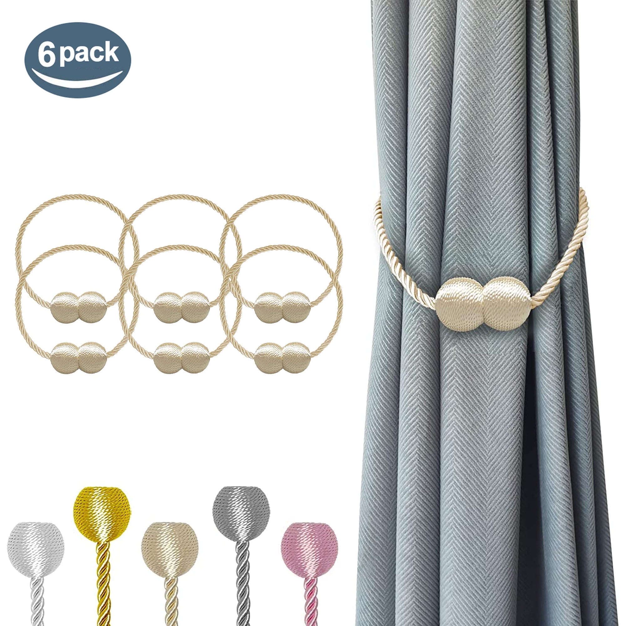 【6 Pack】 Howarmer Magnetic Curtain Tiebacks 4 Pack, Curtain Tie backs ...