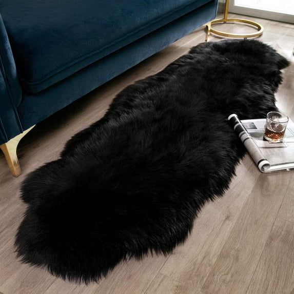 Howarmer Faux Sheepskin Fur Area Rug, Ultra Soft 2' x 6' Accent, Black ...
