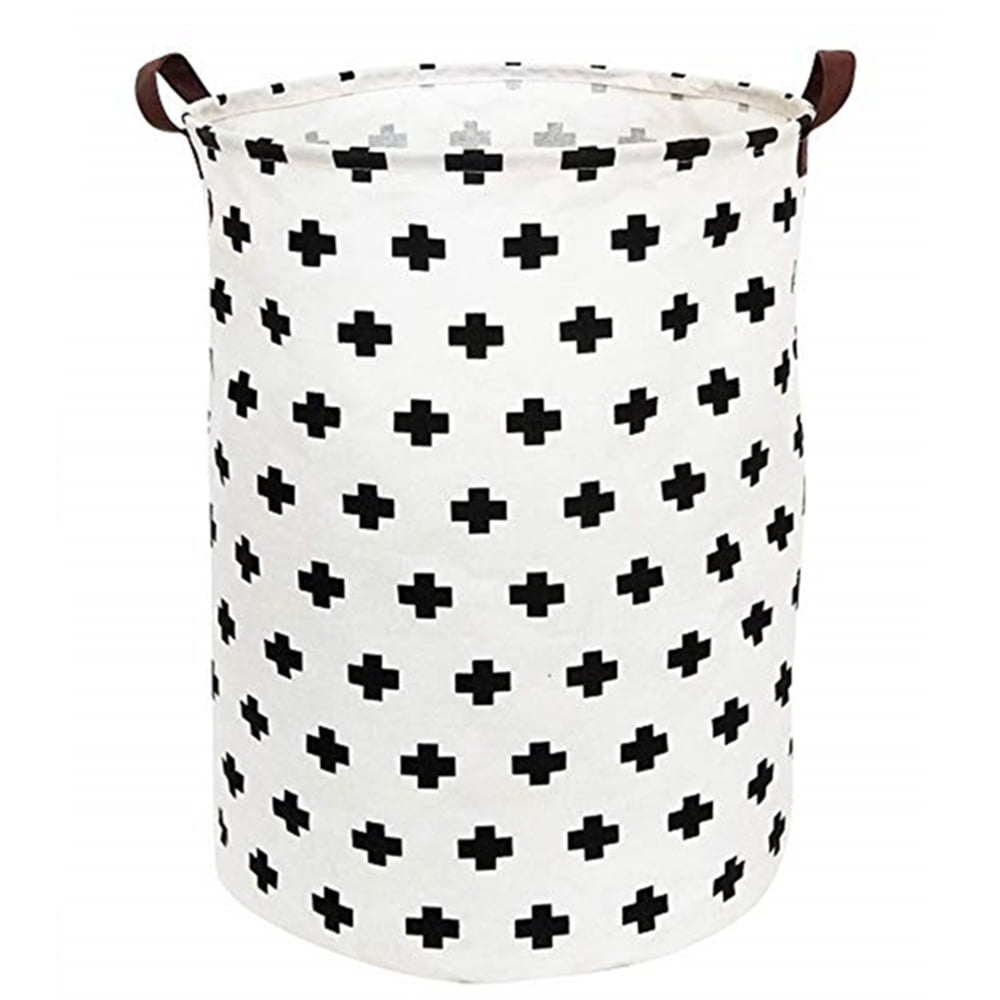 Howarmer Jumbo Collapsible Canvas Laundry Hamper, Round, Black Cross ...