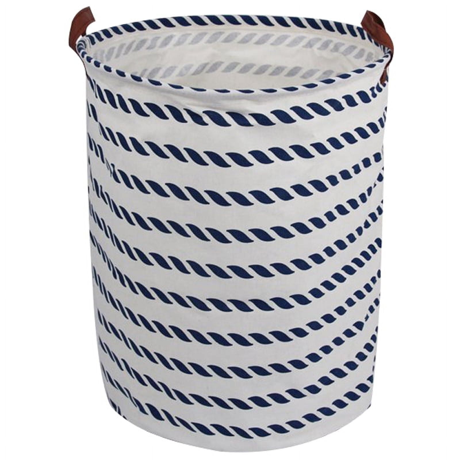 Howarmer Jumbo Collapsible Canvas Laundry Hamper, Round, Blue Line ...