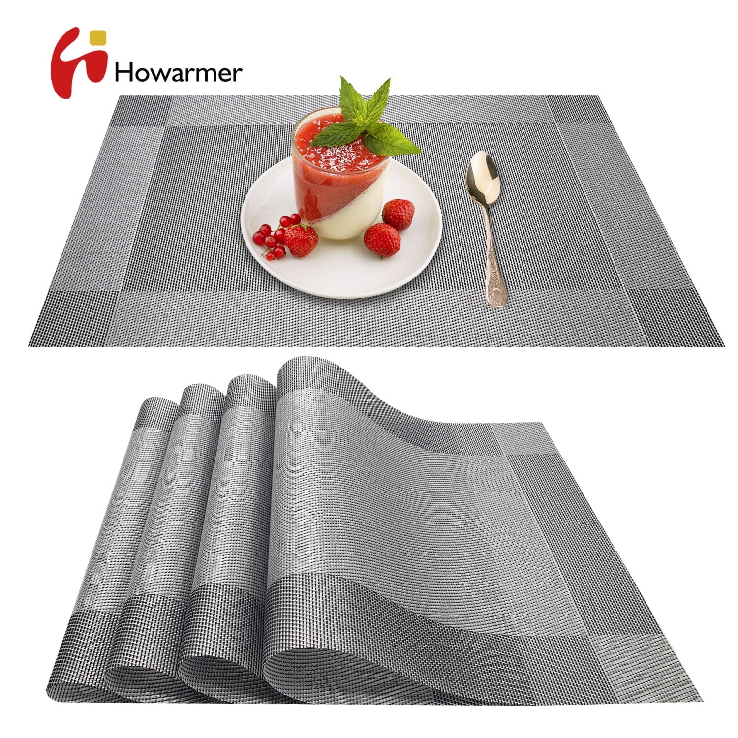 Howarmer Vinyl Woven Placemats for Dining Table, 12x18 Inch Rectangle ...