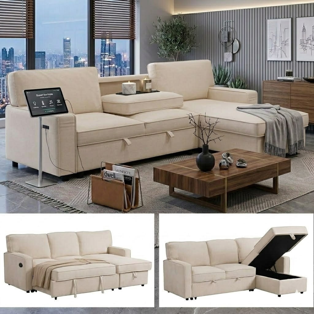 Howcool Sectional Sleeper Sofa,L Shaped Chenille Convertible Sofa Bed ...