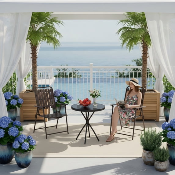 Howcool 3-Piece Outdoor Patio Chat Set, 2 Foldable Metal Chair & 1 ...