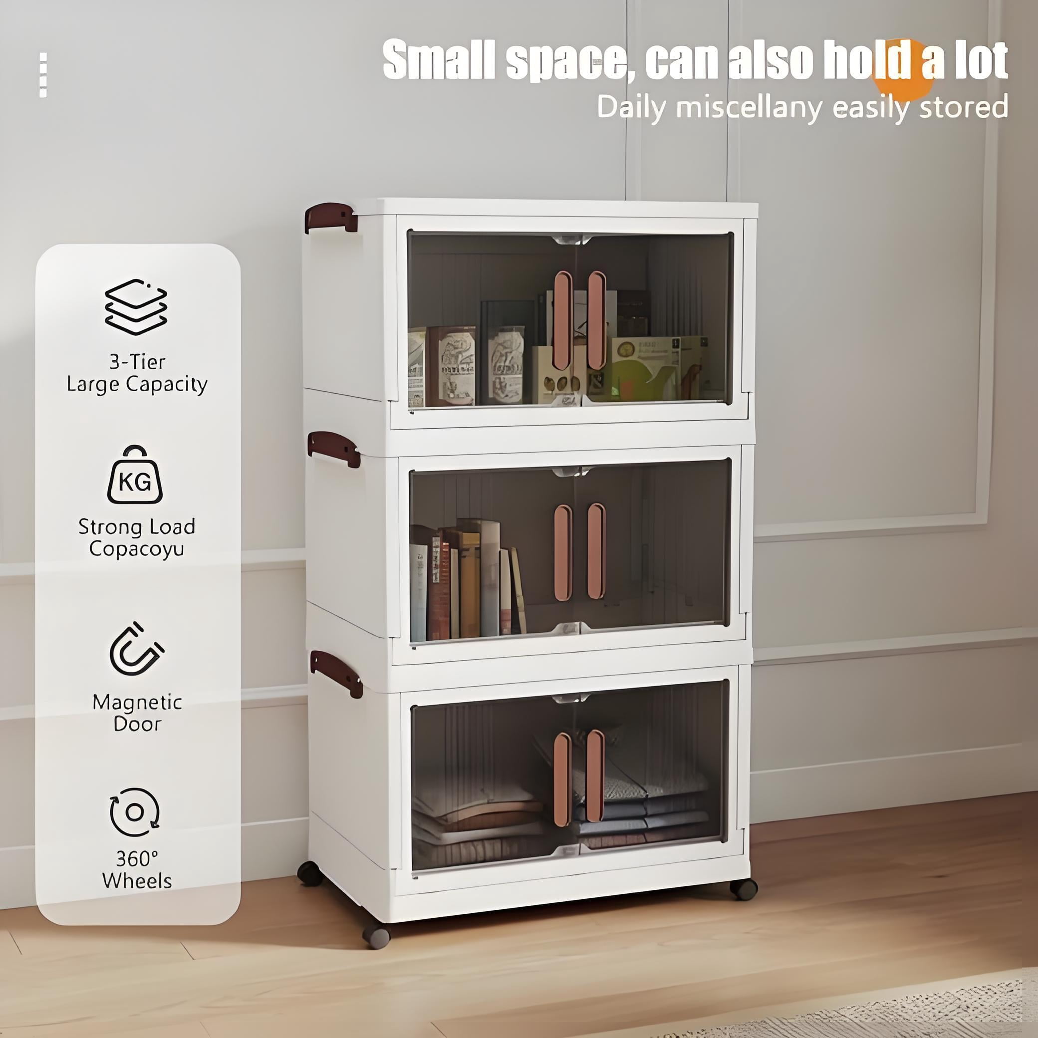 Howcool 3 Tier Stackable Storage Bins with Lids and Wheels, Foldable ...