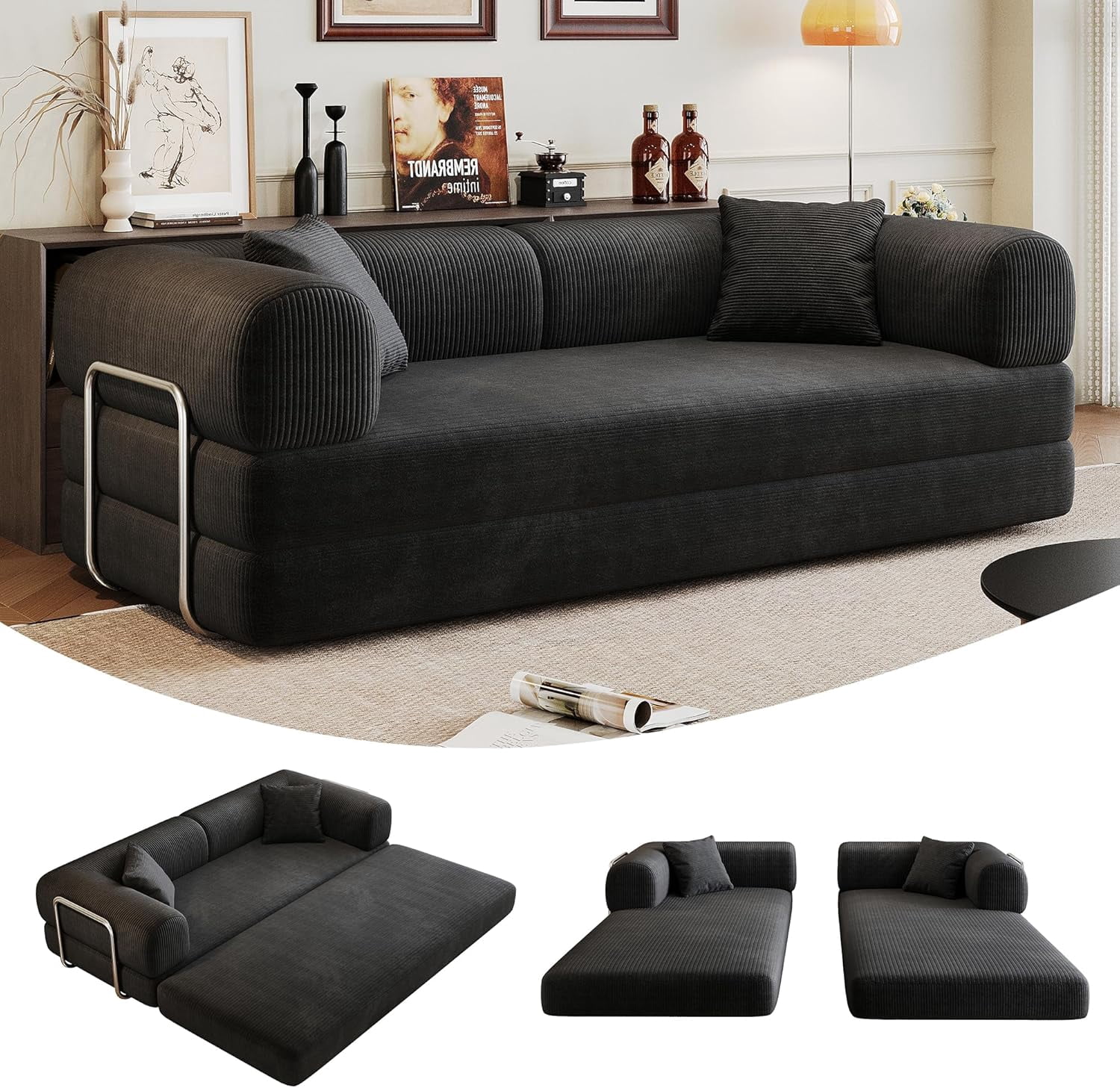 Howcool 79" Convertible Sofa Bed, Corduroy Folding Pull Out Couch with ...