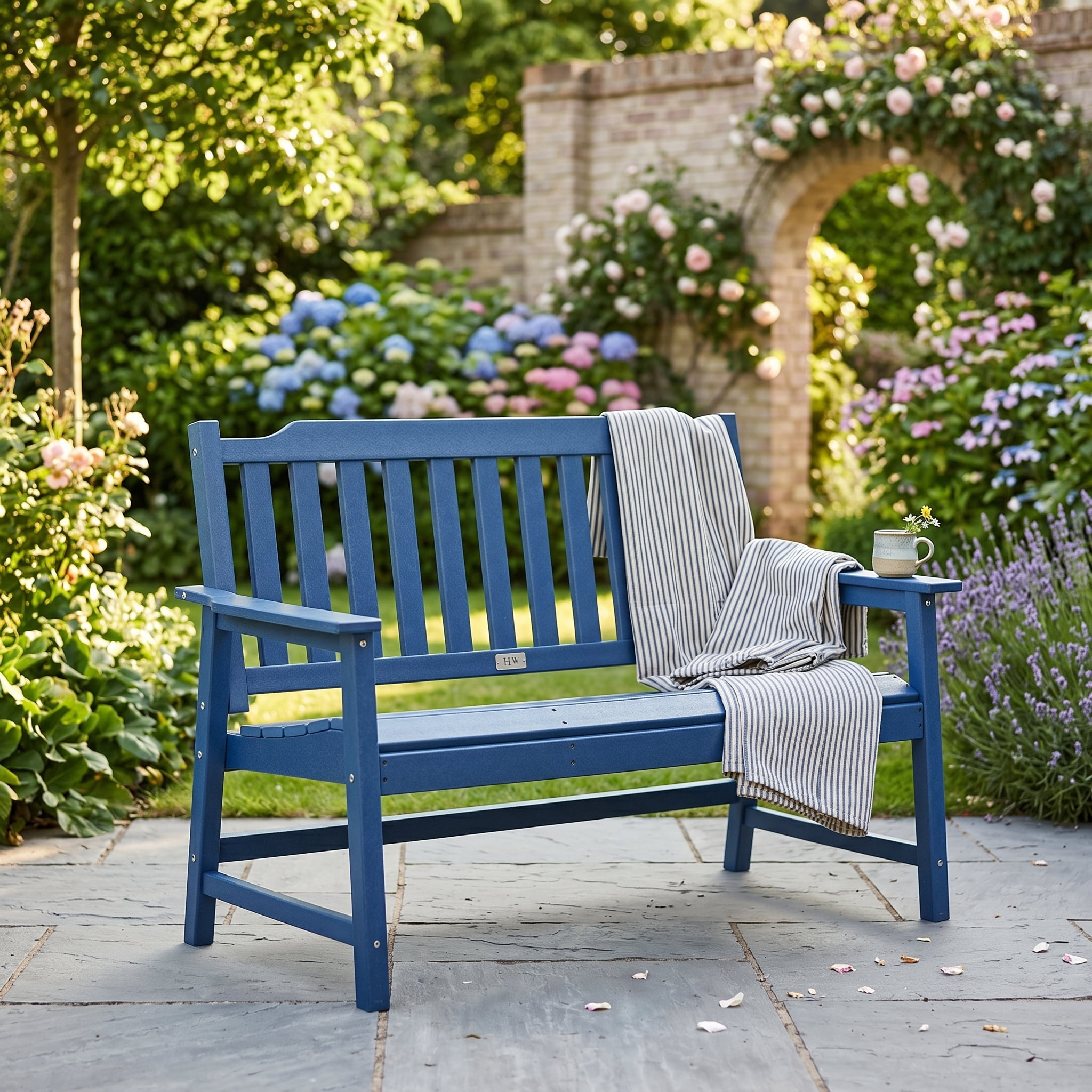 Howcool All-Weather HDPE 2-Person Outdoor Garden Bench, Classic Slatted ...