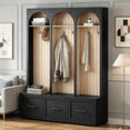 Howcool Farmhouse Hall Tree with Arched Design,8 Hooks & Storage Bench ...