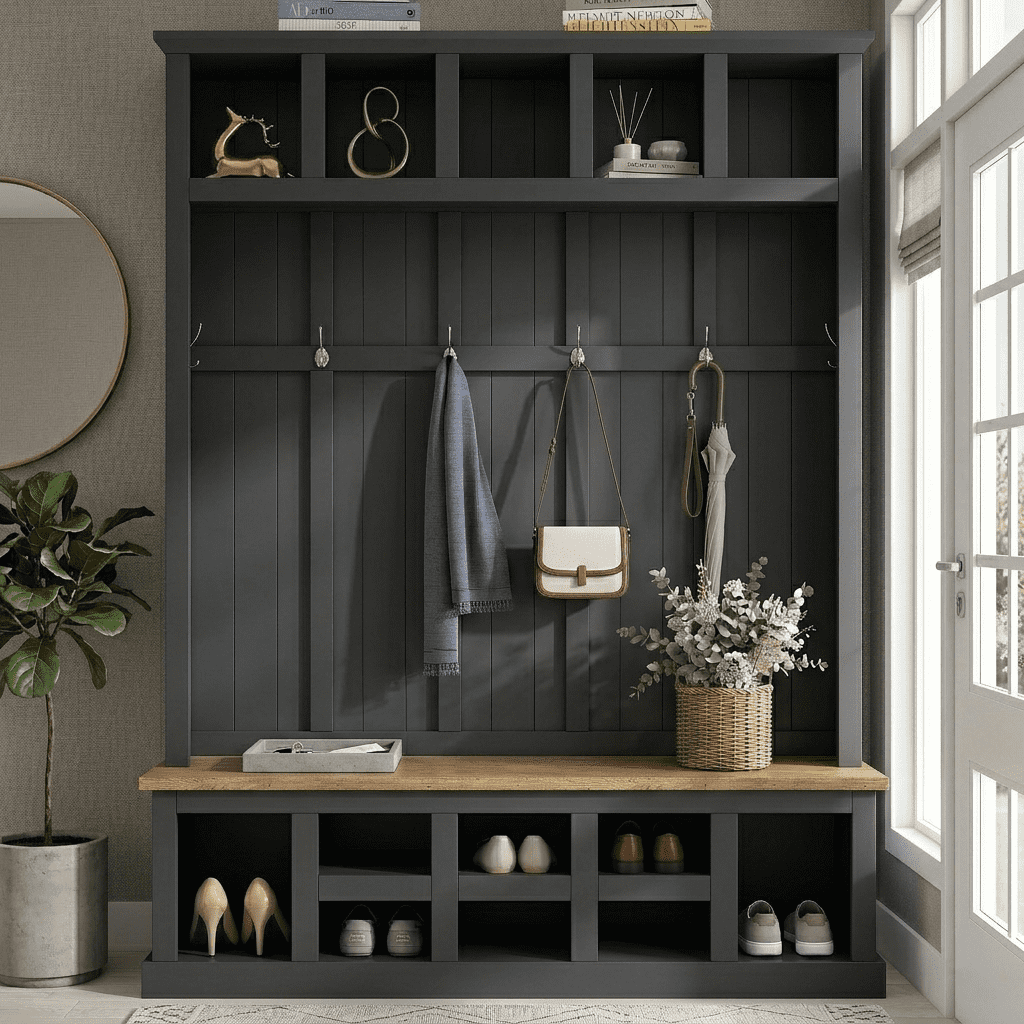 Howcool Farmhouse Hall Tree with Storage Bench & 6 Hooks for Mudroom ...