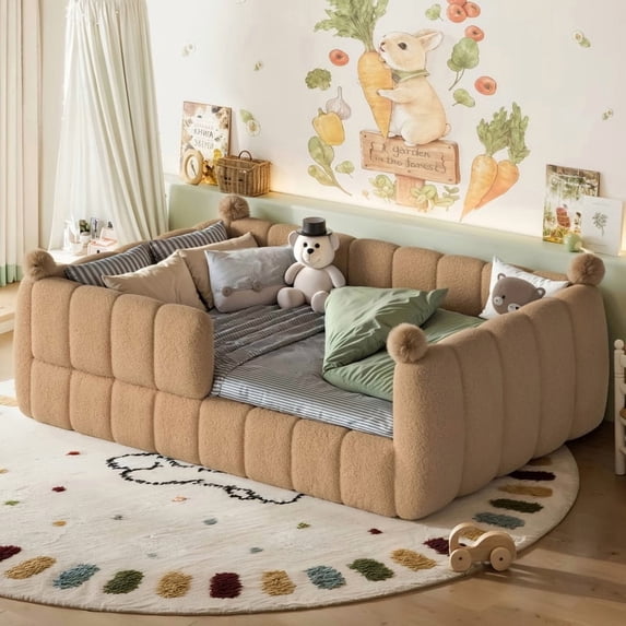 Howcool Montessori Upholstered Floor Bed,Full Size Low Toddler Bed with ...