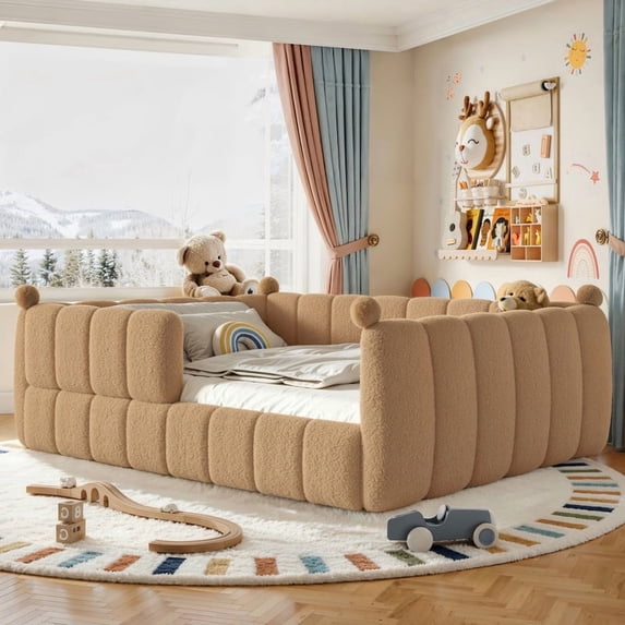 Howcool Montessori Upholstered Floor Bed,Queen Size Low Toddler Bed ...