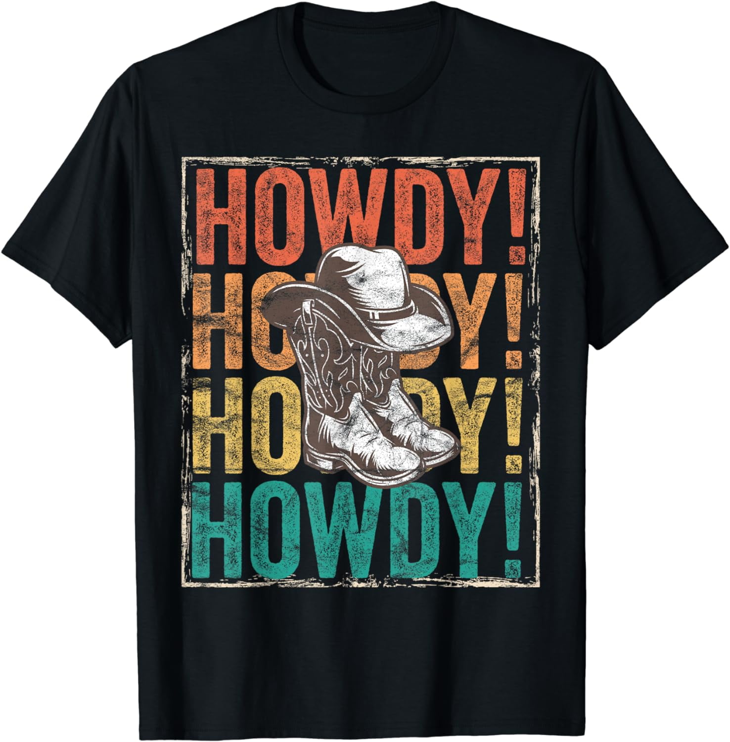 Howdy Barn Dance Rodeo Retro Vintage Distressed Western T-Shirt ...