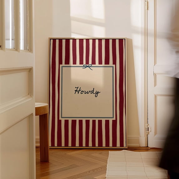 Howdy Burgundy Stripe Western Wall Art, Unframed Canvas Size 24x36 ...