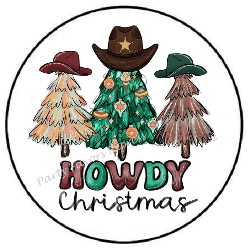 Howdy Christmas Cowboy Hat Trees Stickers Party Favors Phone Decal ...