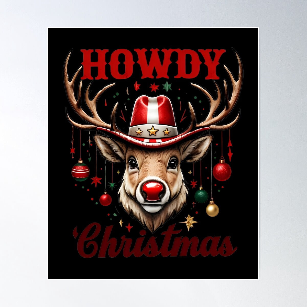 Howdy Christmas Western Cowboy Reindeer Holiday Spirit Poster Wall Art ...