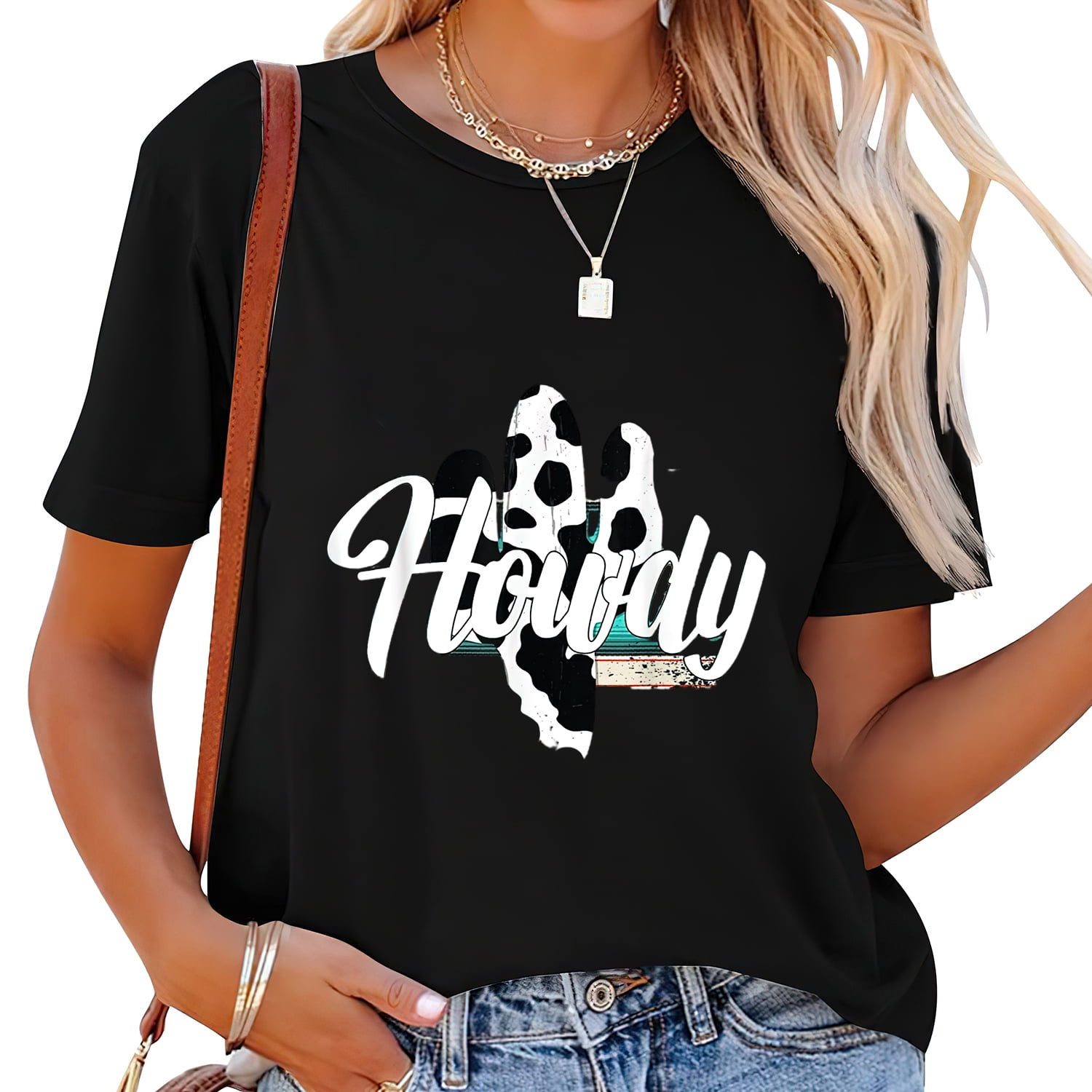 Howdy - Cow Pattern Cactus Serape Cactus Print Tur Fashionable Women's ...