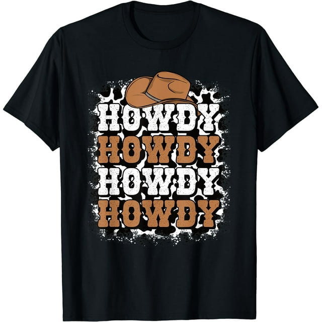 Howdy Cow Print Western Country Cowgirl Cowboy Texas Rodeo T-Shirt ...