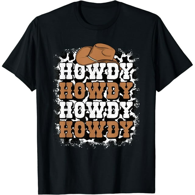 Howdy Cow Print Western Country Cowgirl Cowboy Texas Rodeo T-Shirt ...