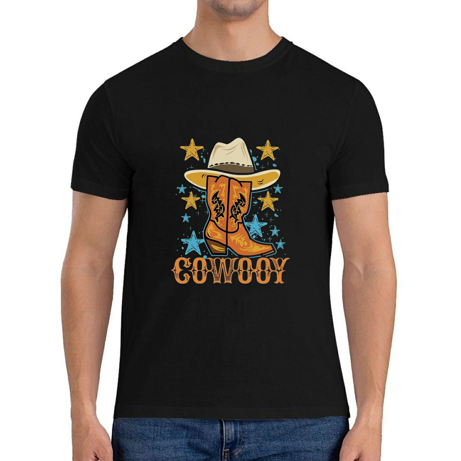 Howdy Cowboy Hat Boots Country Western Rodeo for Men Funny Mens T Shirts Black - Walmart.com