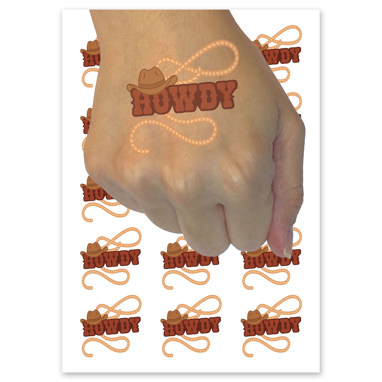 Howdy Cowboy Hat Lasso Temporary Tattoo Water Resistant Fake Body Art ...