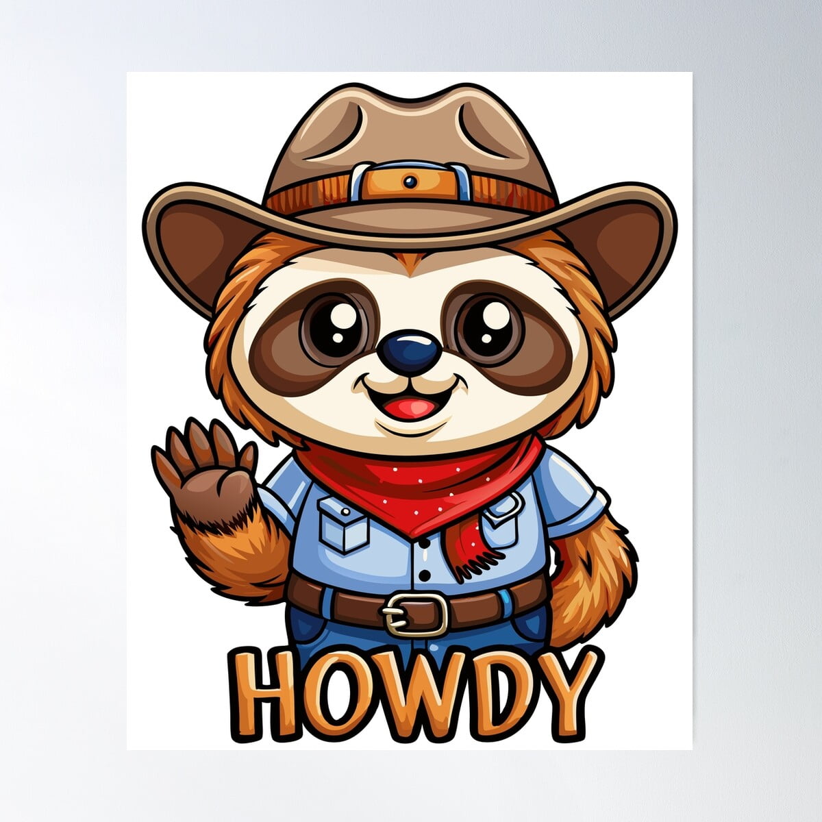 Howdy Cowboy Sloth Cartoon Design Poster Wall Art, Modern Wall Decor ...
