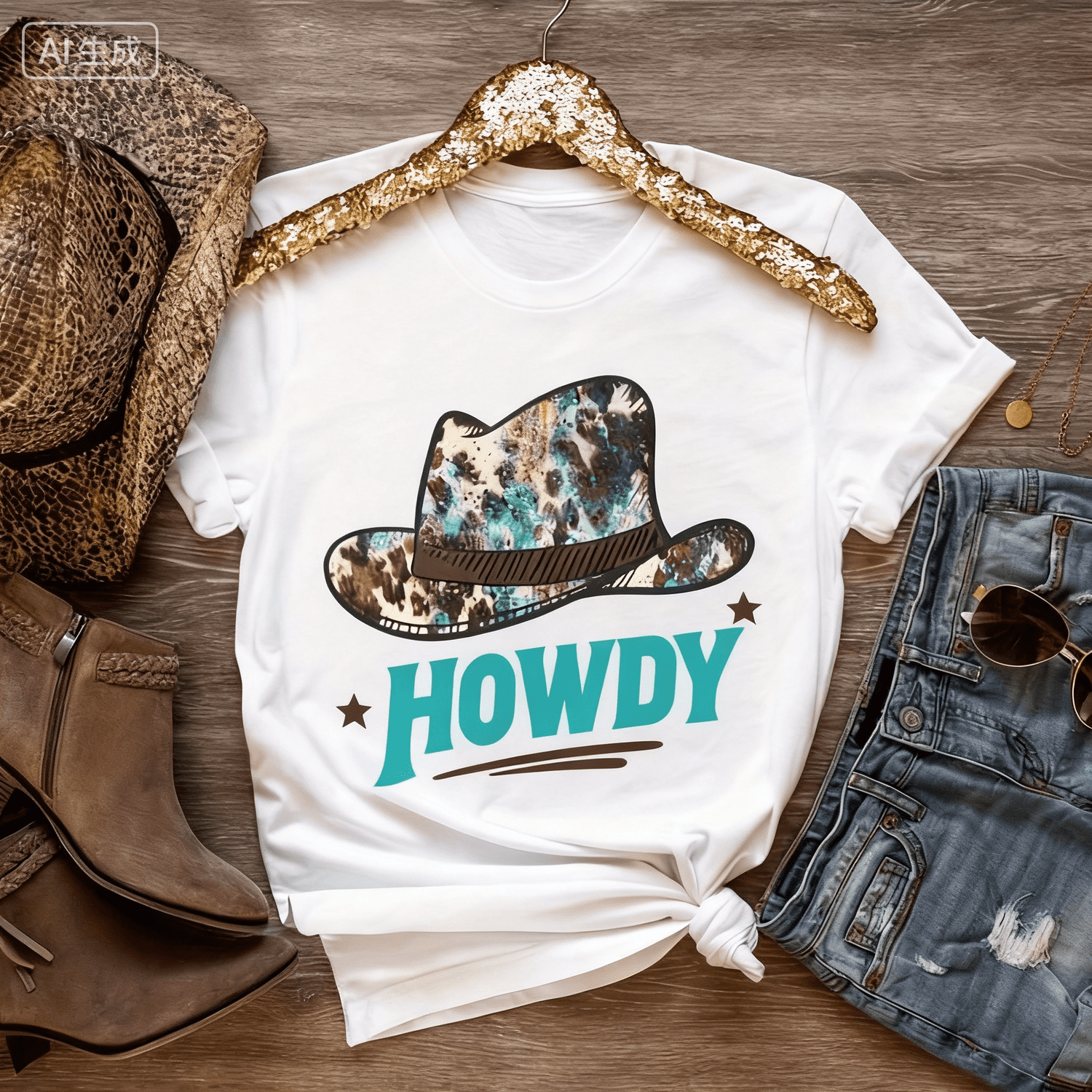 Howdy Cowgi Graphic Turquoise Cowgi S1Hirt. - Walmart.com