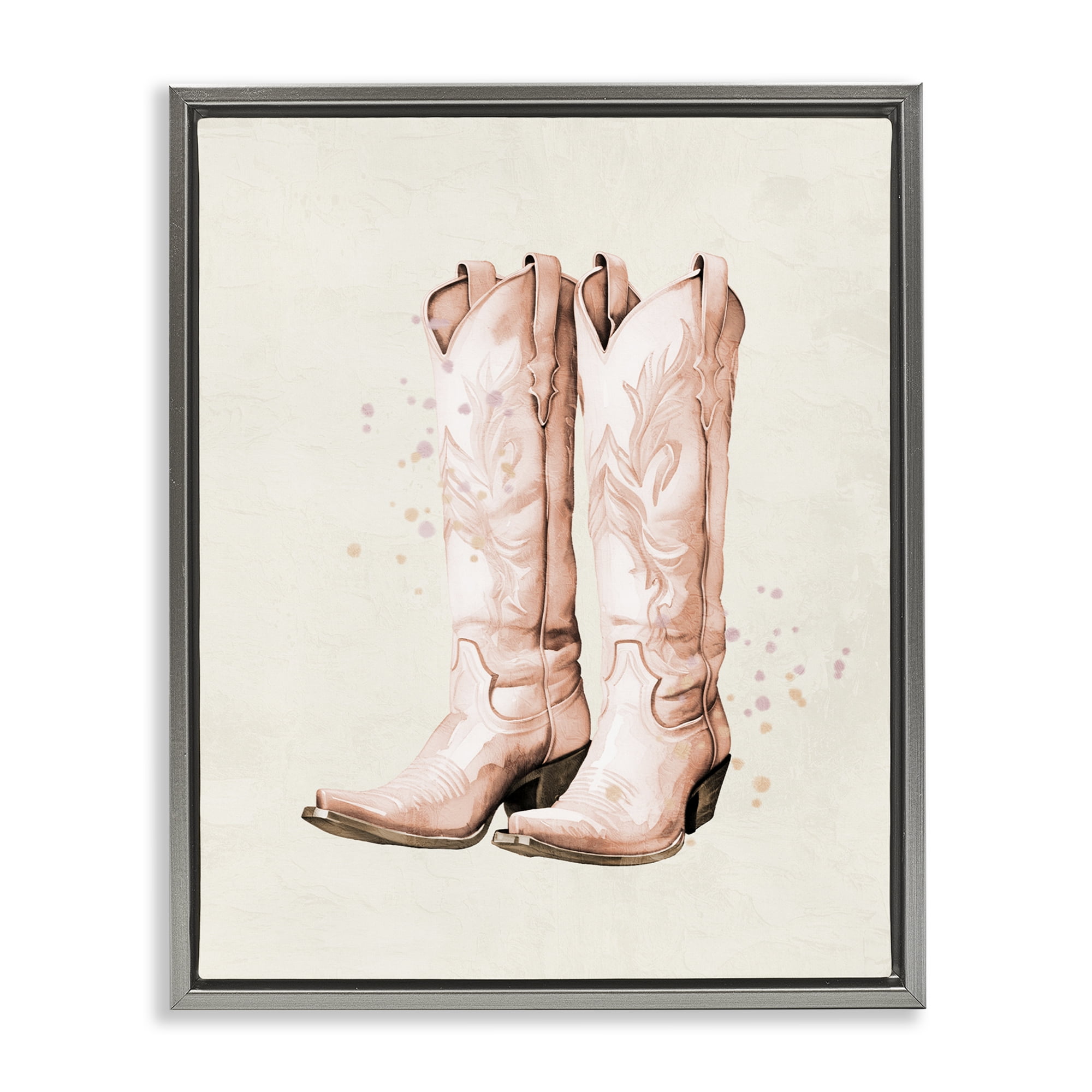 Howdy Cowgirl Pastel Boots Gray Framed Floater Canvas Wall Art, design ...